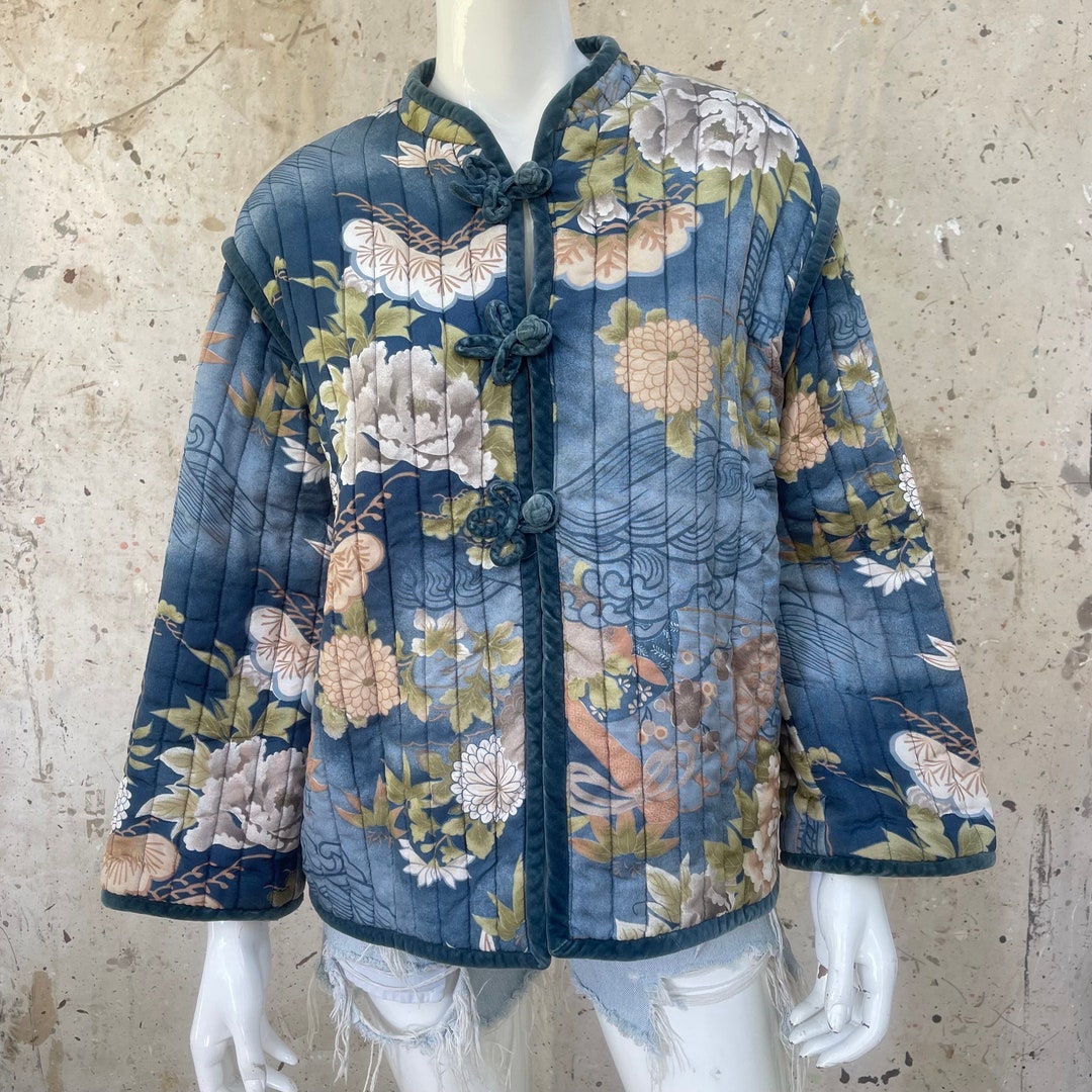 Vintage 70s/80s Quilted Qipao Style Jacket With Velvet Trims - Etsy