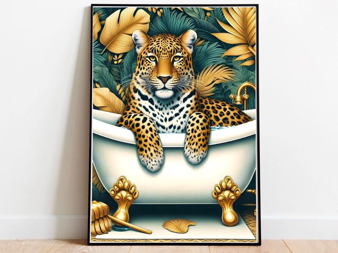 Funny Bathroom Art, Leopard in Bathtub, Bathroom Wall Art, Leopard ...