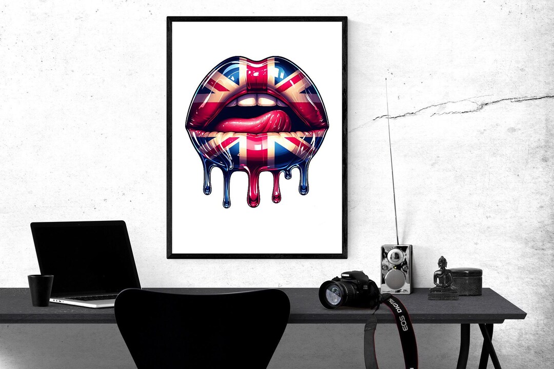 Dripping Lips Poster, Union Jack Lips, Dripping Lips, Wall Art, Lips ...