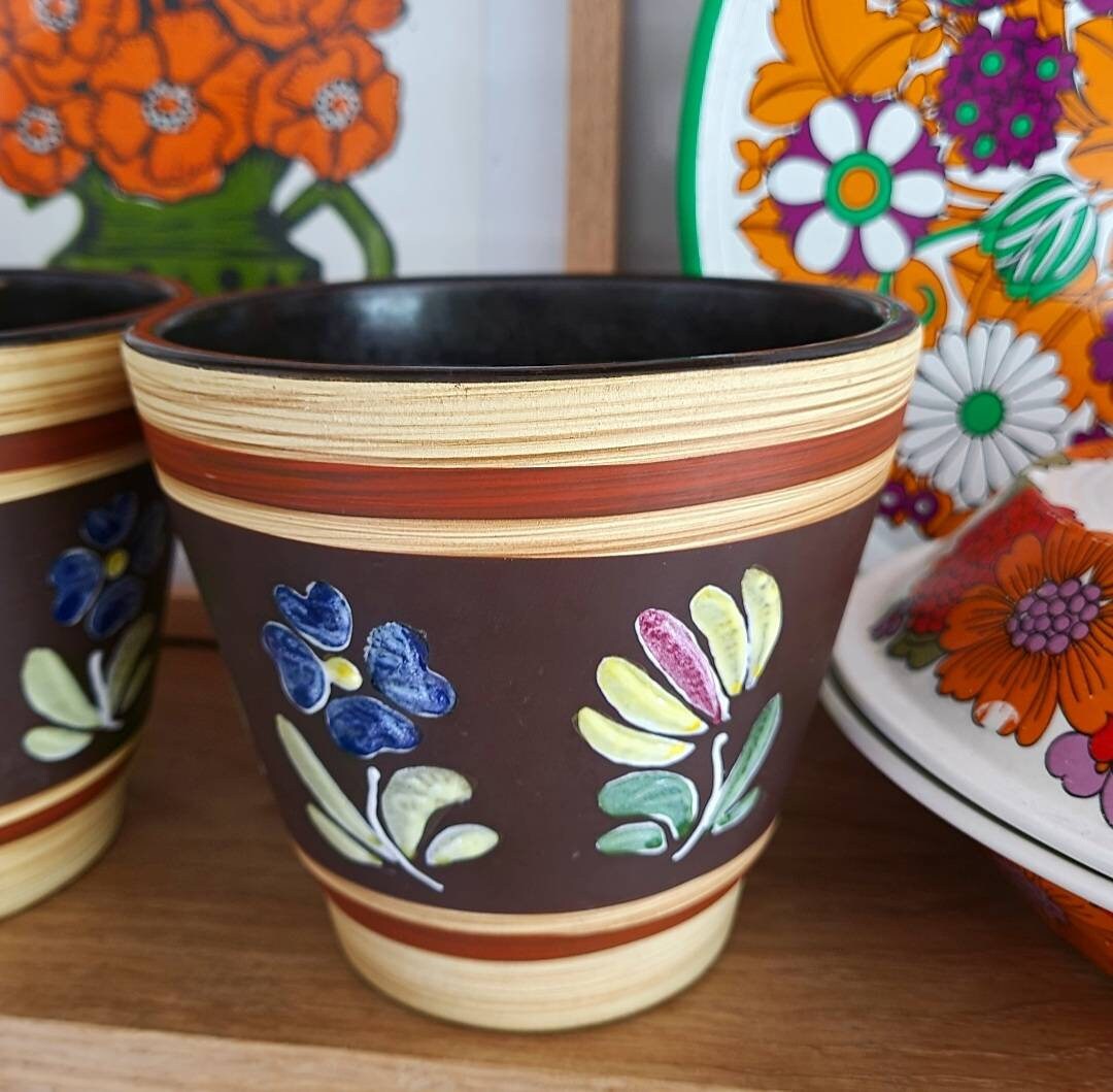 Vintage West German Floral Plant Pots Retro Home 1970s Garden Props - Etsy