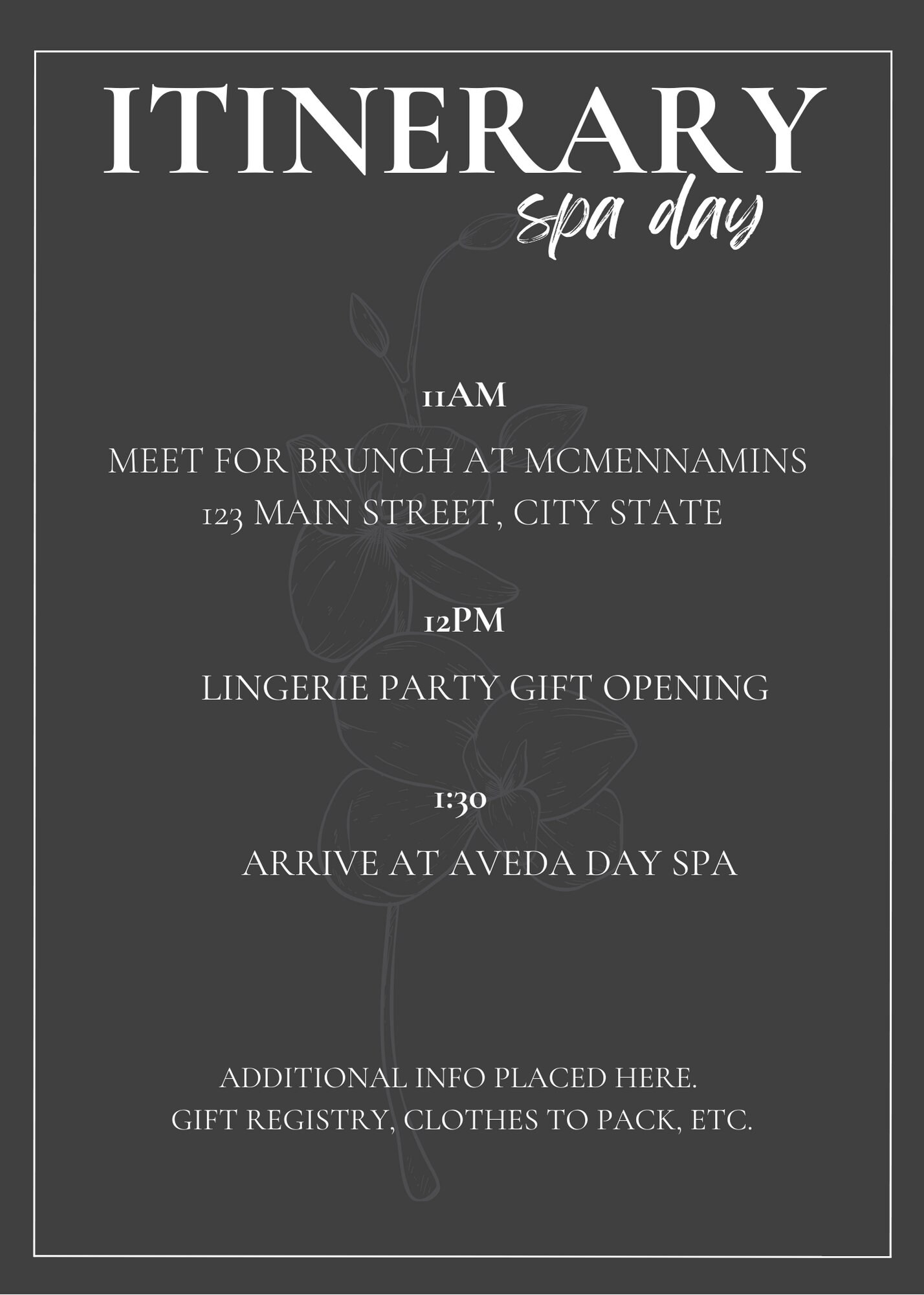 Bachelorette Spa Day Party Invitation With Itinerary Pamper Weekend ...