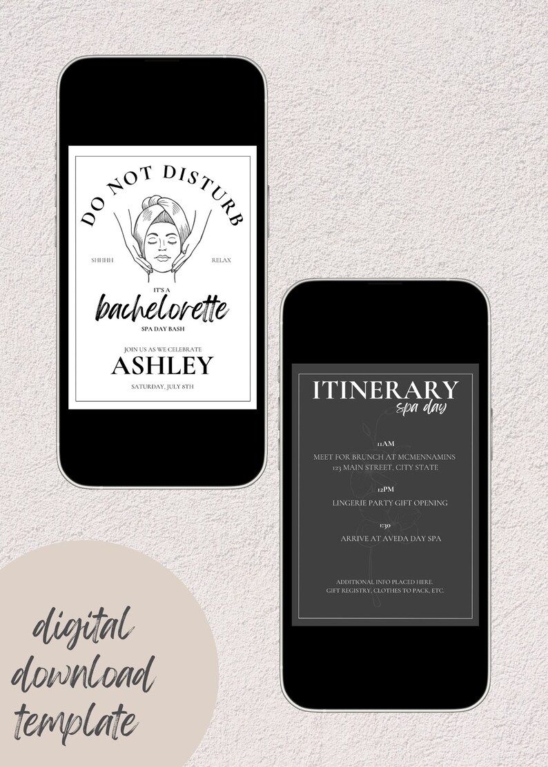 Bachelorette Spa Day Party Invitation With Itinerary Pamper Weekend ...