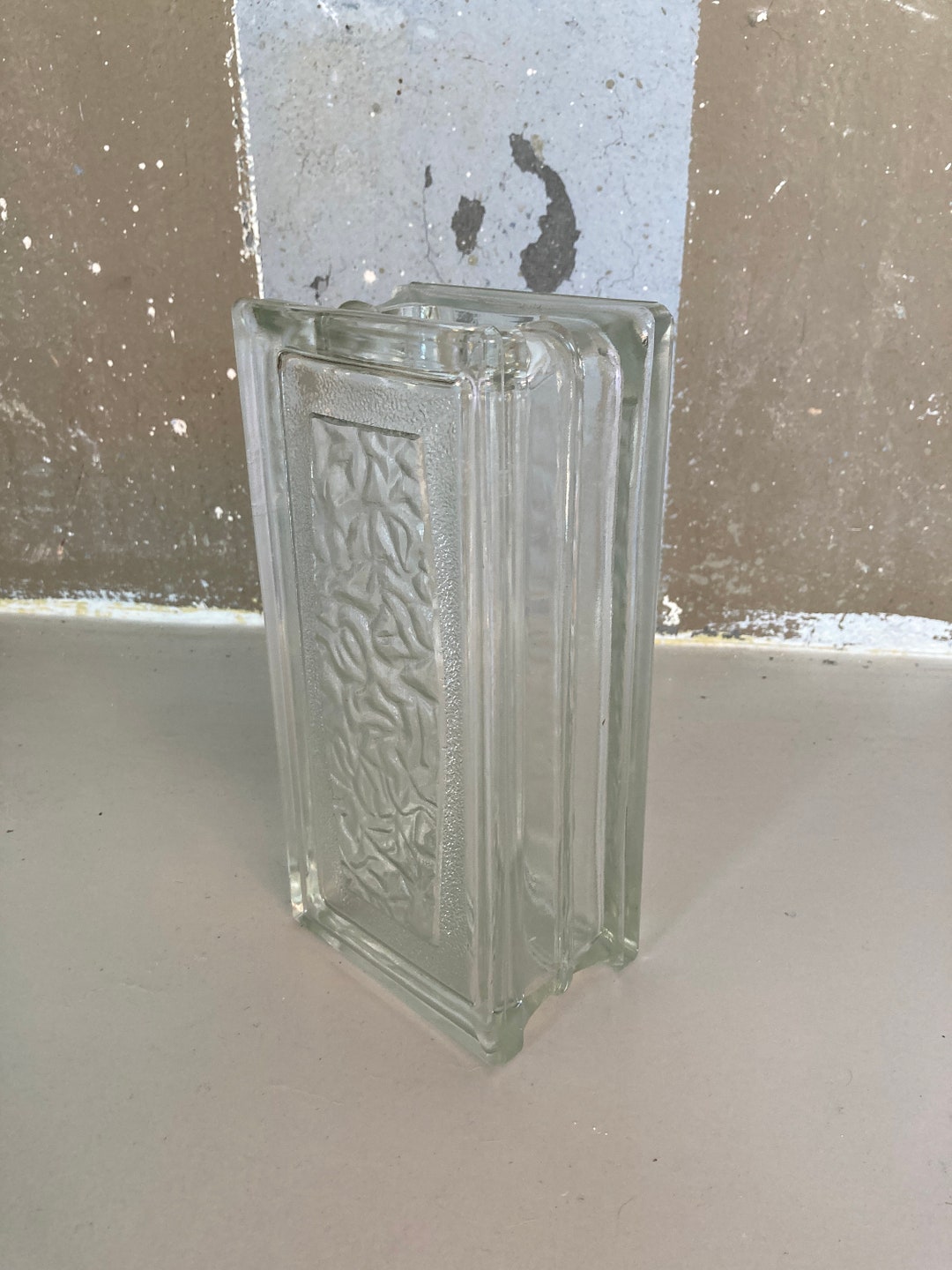 Retro Glass Brick Vase 1970's Germany Glass Patern Decoration ...