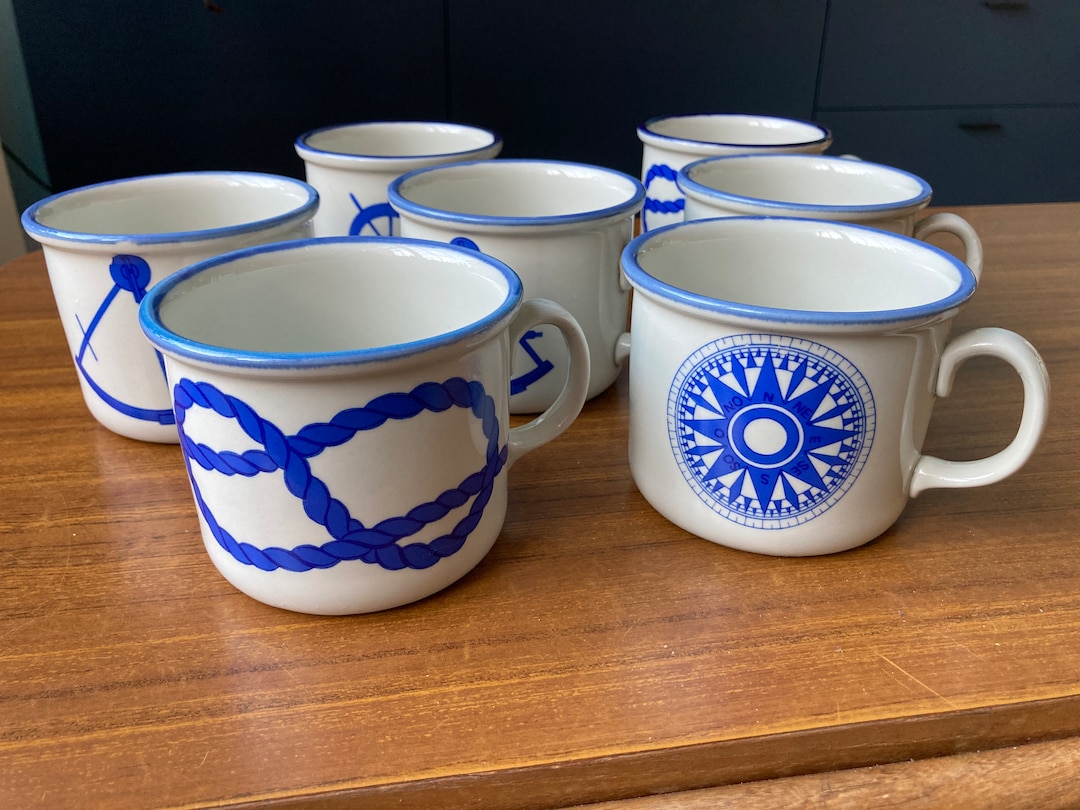 Vintage Cipa Italian Porcelain Set of 7 Nautical Theme Coffee Mugs ...