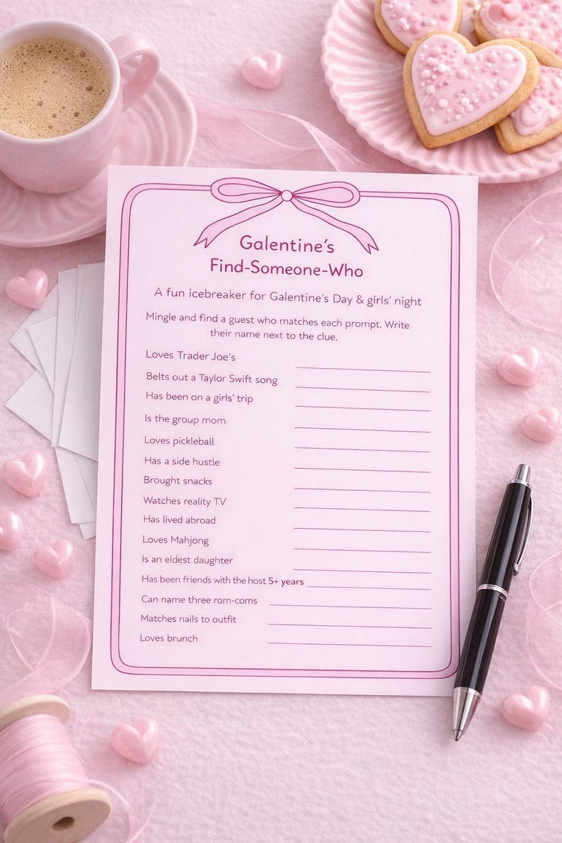 Galentine's Icebreaker Game. Pink Find Someone Who Valentines Game ...