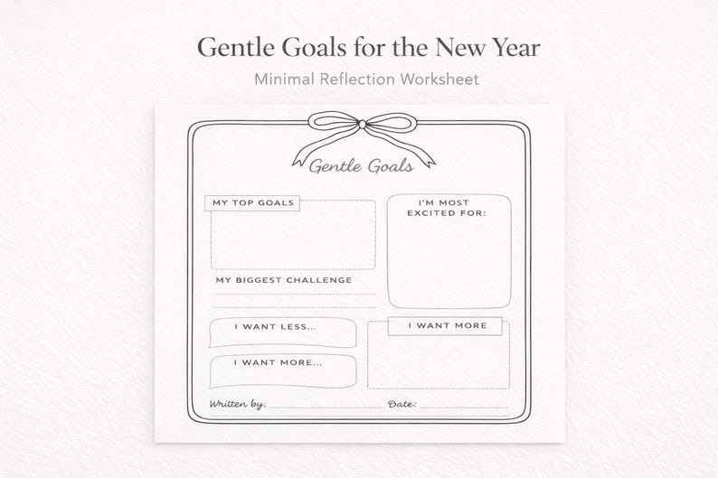 Gentle Goals Worksheet Printable | Soft Goal Setting Planner | Minimal ...