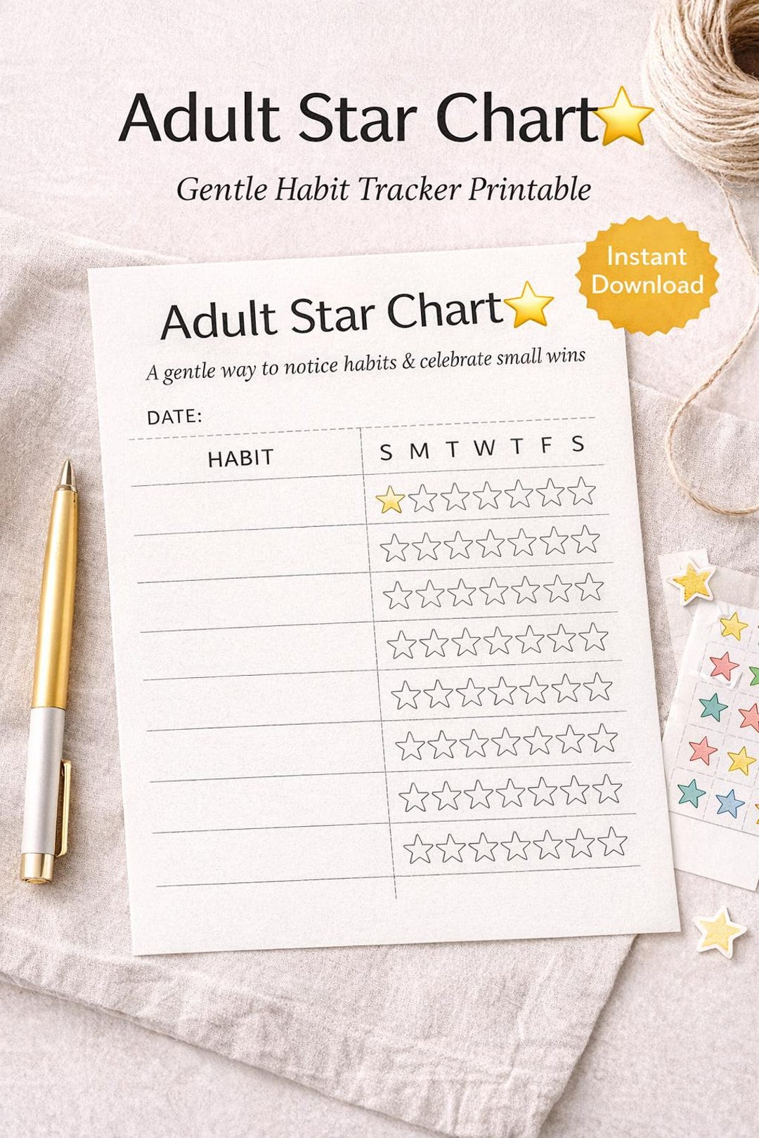 Adult Star Chart Printable | Gentle Habit Tracker | ADHD Friendly ...