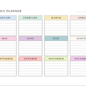 Yearly Tasks Printable Landscape, Annual to Do List, Simple Yearly ...