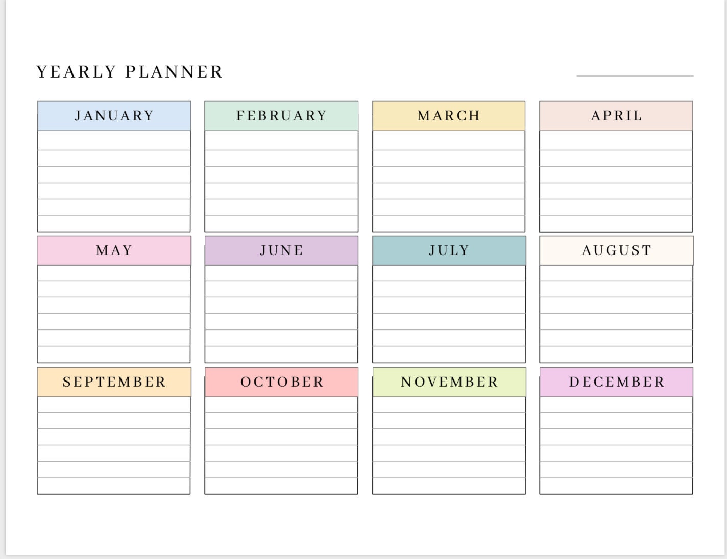 Yearly Tasks Printable Landscape, Annual to Do List, Simple Yearly ...