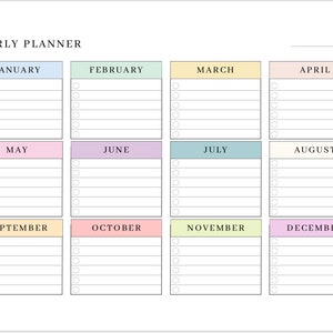 Yearly Tasks Printable Landscape, Annual to Do List, Simple Yearly ...