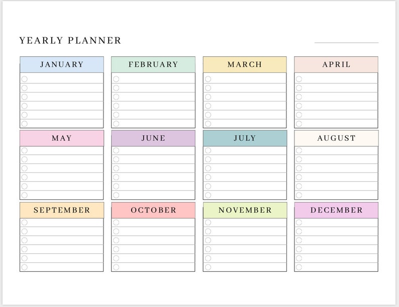 Yearly Tasks Printable Landscape, Annual to Do List, Simple Yearly ...