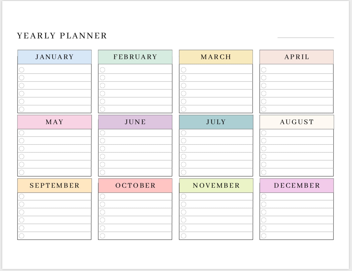 Yearly Tasks Printable Landscape, Annual to Do List, Simple Yearly ...