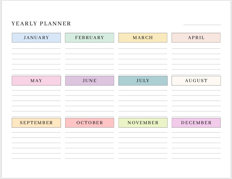 Yearly Tasks Printable Landscape, Annual to Do List, Simple Yearly ...