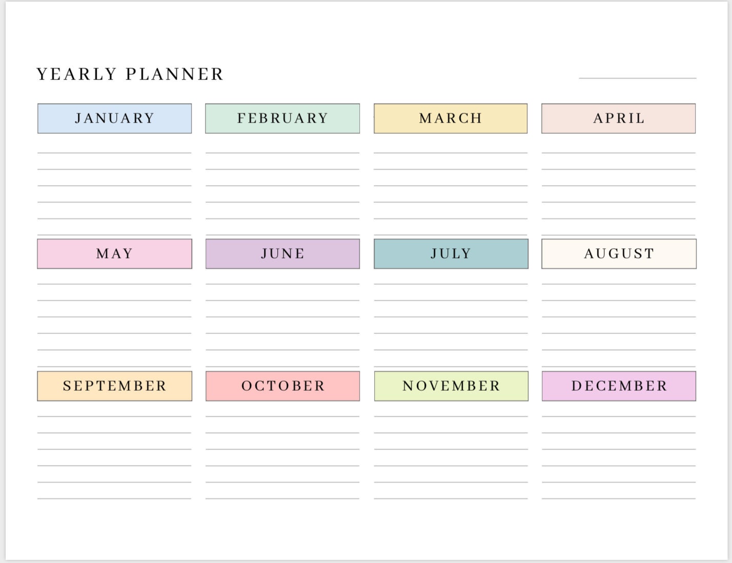 Yearly Tasks Printable Landscape, Annual to Do List, Simple Yearly ...