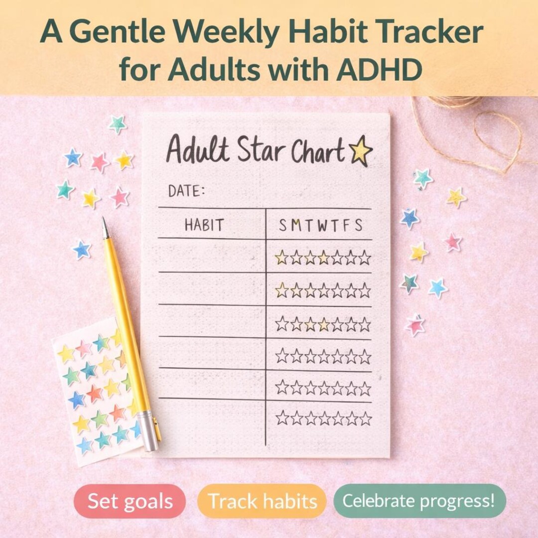 Habit Tracker Printable for Adults | ADHD Friendly Weekly Star Chart ...