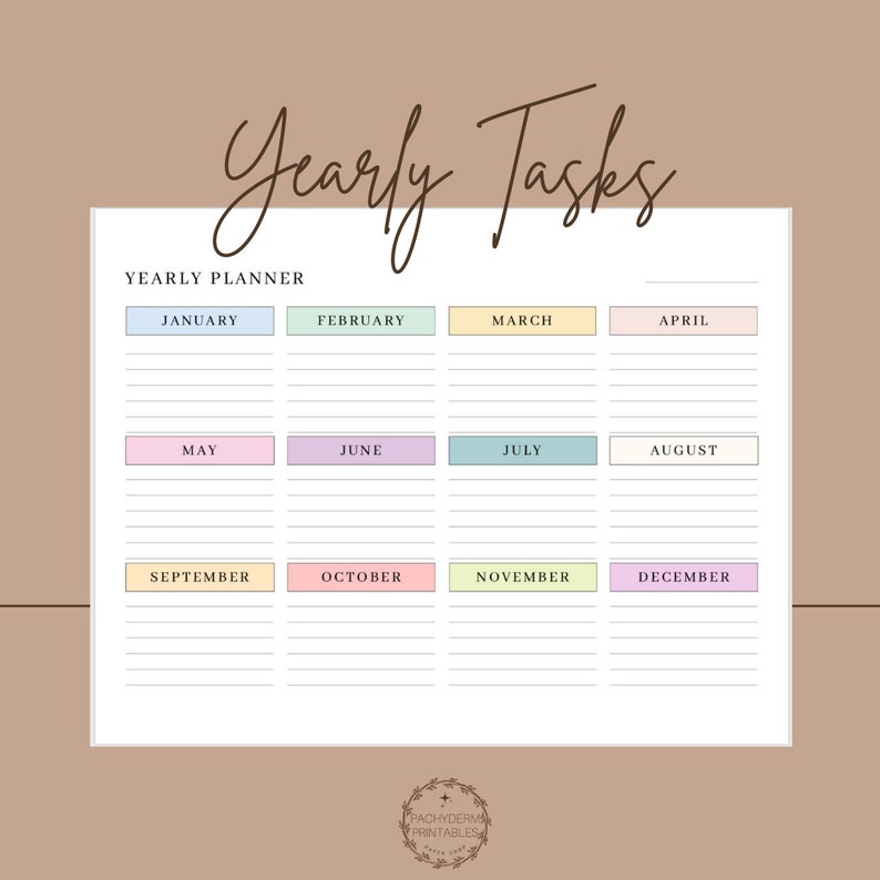 Yearly Tasks Printable Landscape, Annual to Do List, Simple Yearly ...