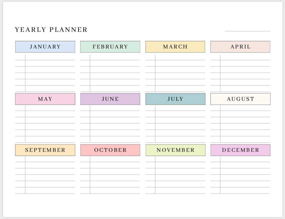 Yearly Tasks Printable Landscape, Annual to Do List, Simple Yearly ...