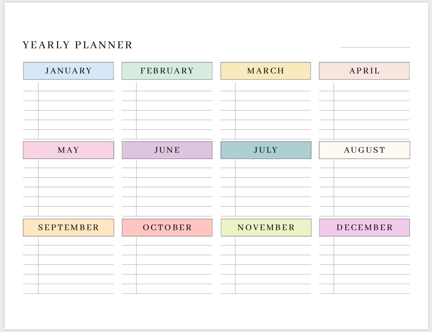 Yearly Tasks Printable Landscape, Annual to Do List, Simple Yearly ...