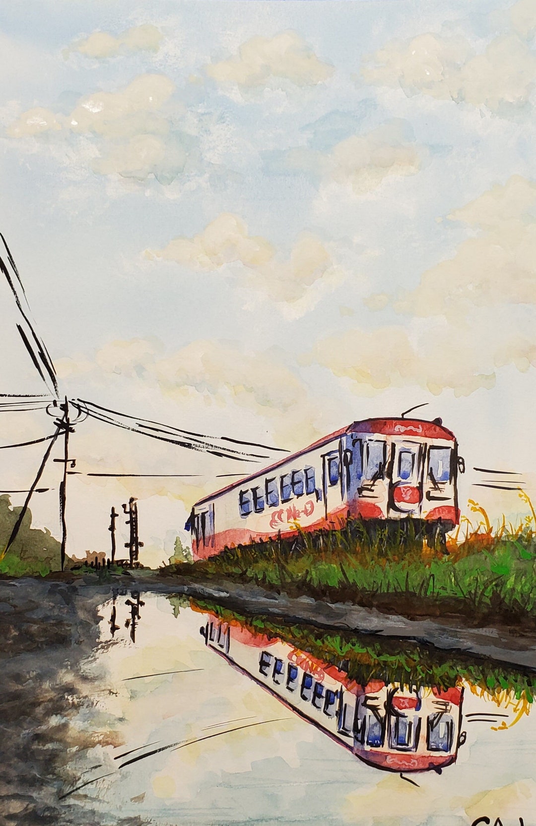 Japan Railways - Train Landscape Watercolor Painting - Digital Print ...