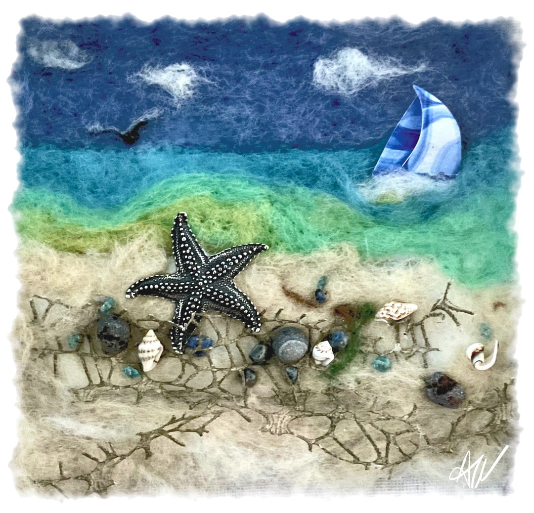 Needle Felted Wool Painting Beach - Etsy