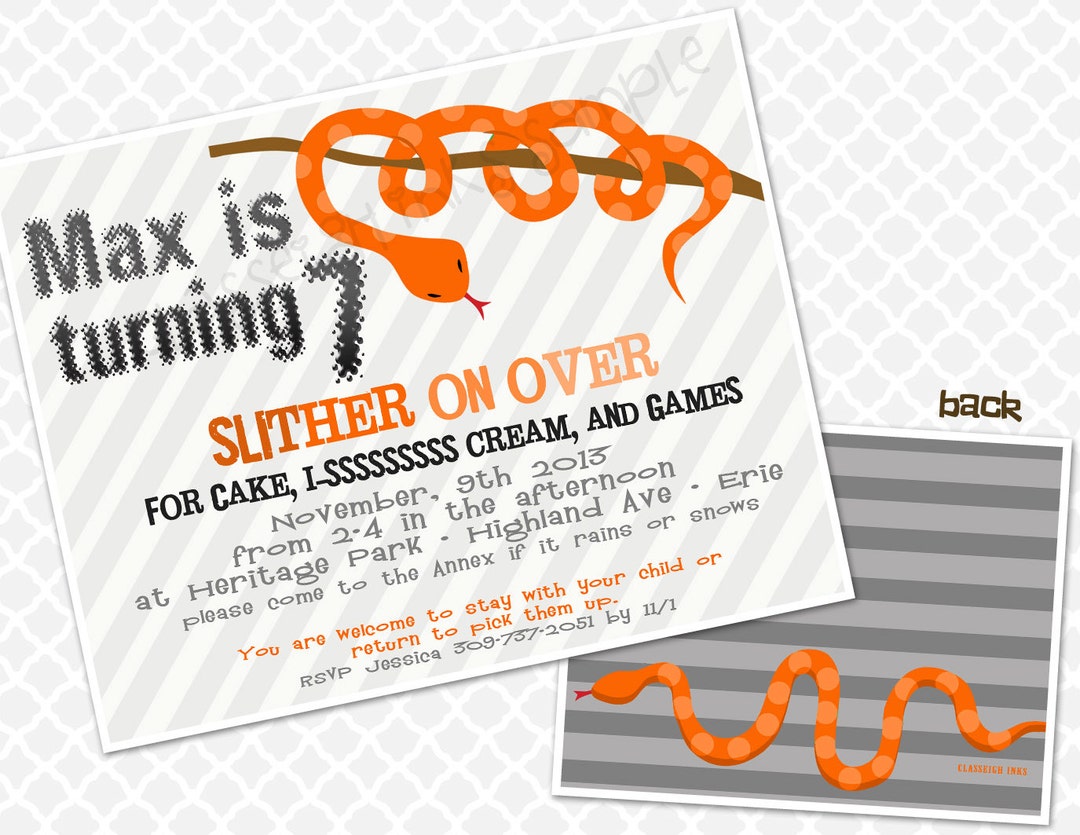 SSSSSS Slither Snake Birthday Invitation Snake Birthday Party - Etsy