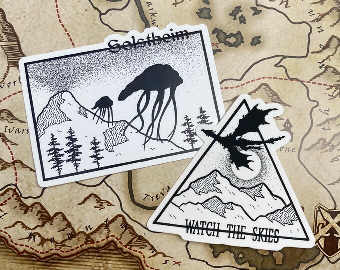 Skyrim Inspired Stickers - Watch the Skies/welcome to Solstheim - Etsy