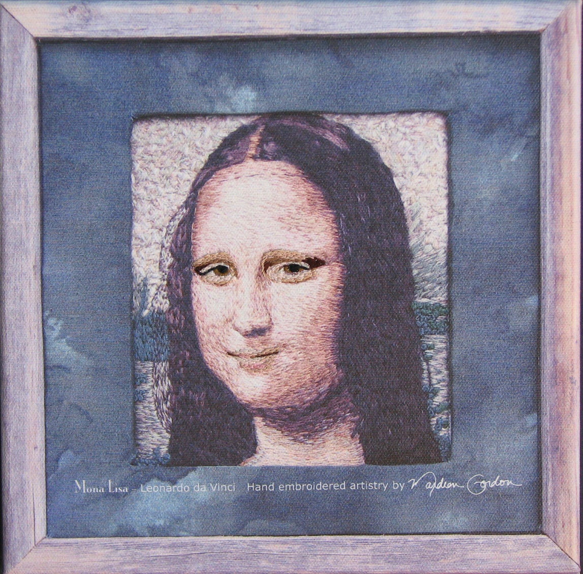 Mona Lisa, Da Vinci, Print, on Canvas, Eyes and Lips Hand Embroidered ...