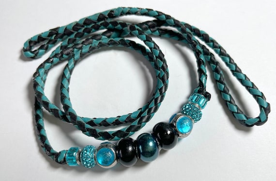 Kangaroo Leather Black & Turquoise Dog Show Lead - Etsy