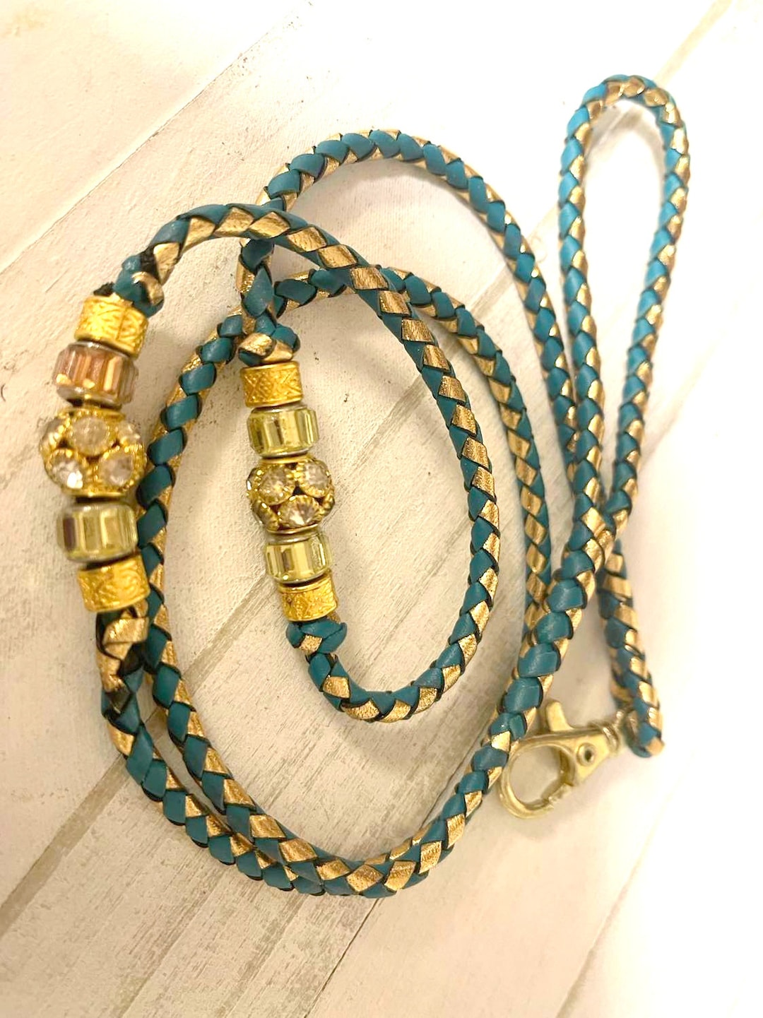 Kangaroo Leather Metallic Gold, Turquoise Dog Show Lead - Etsy
