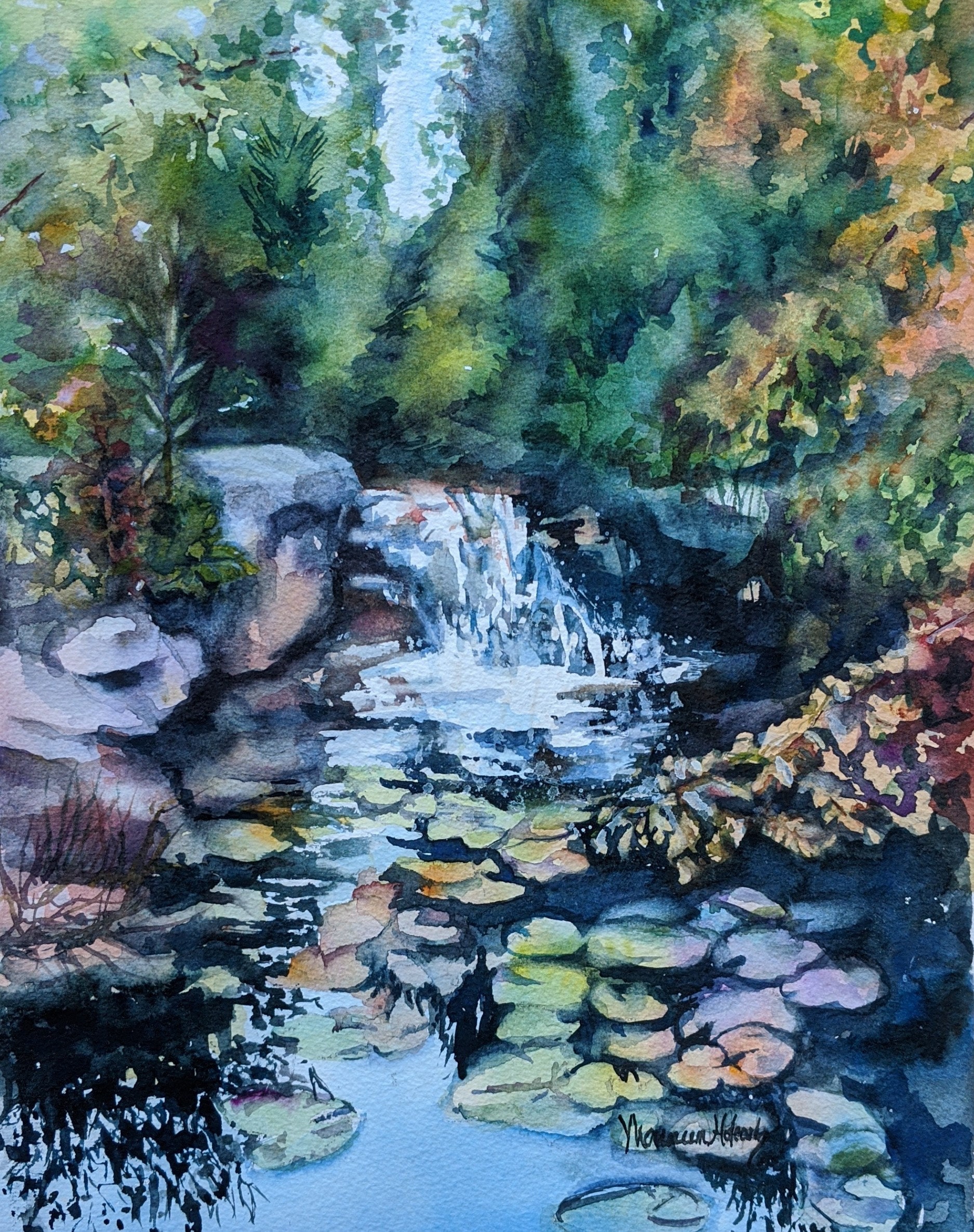 Waterfall landscape watercolor painting original artwork | Etsy