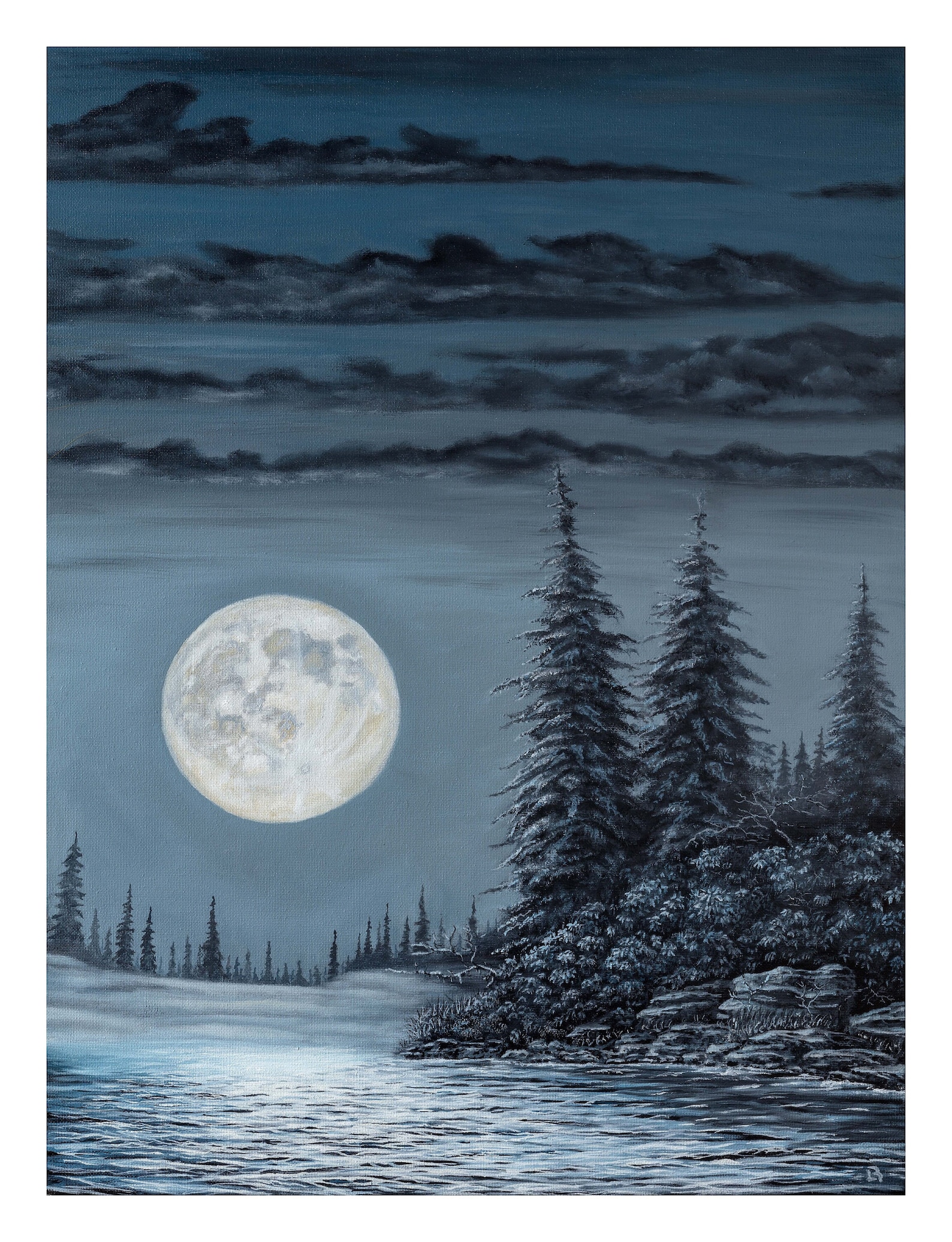 Moon Glow - Full Moon Oil Painting Print - Etsy