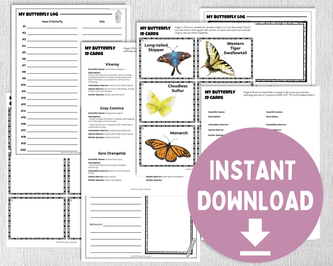 Butterfly Log Journal and ID Cards for Kids - Etsy