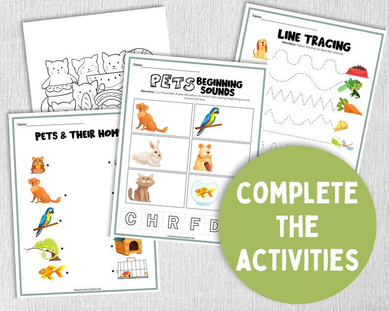 Animals Pets Printables for Kids - Educational Activities & Worksheets ...