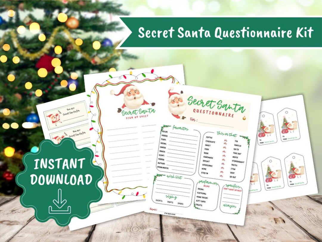 Cute Secret Santa Questionnaire Bundle - Perfect for an Office, Family ...