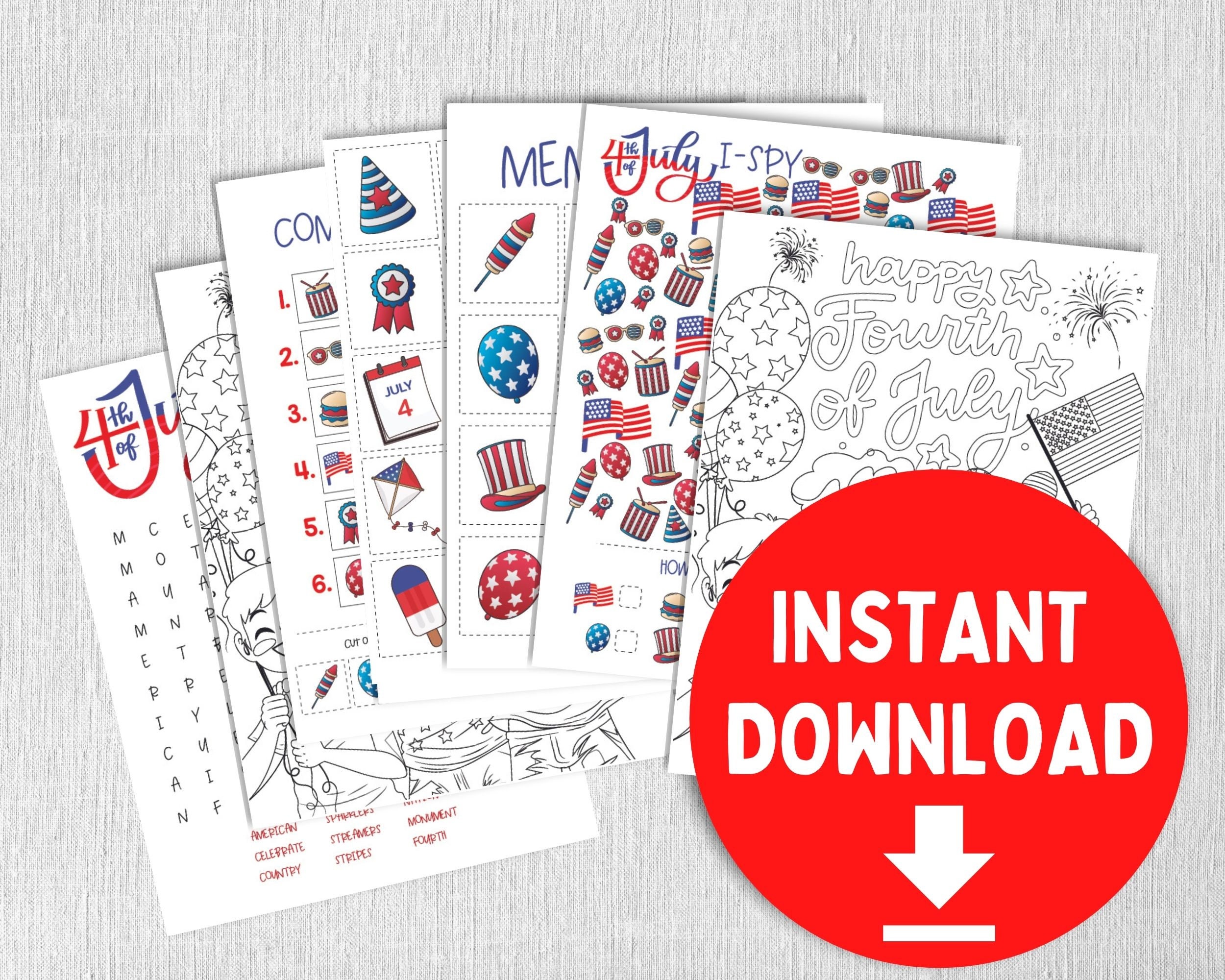 July 4th Printable Activity Worksheets for Kids - Kindergarten ...