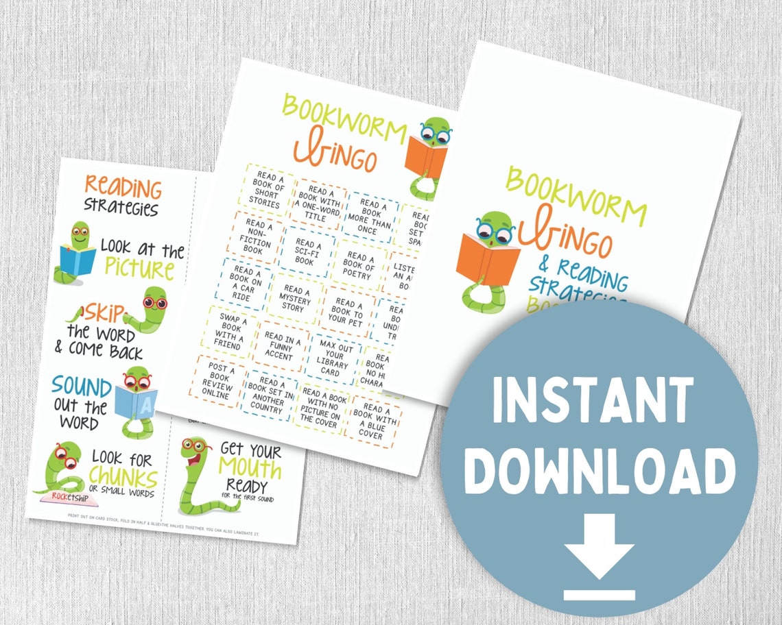 Bookworm Bingo Printable Reading Activity Worksheets & Bookmarks for ...