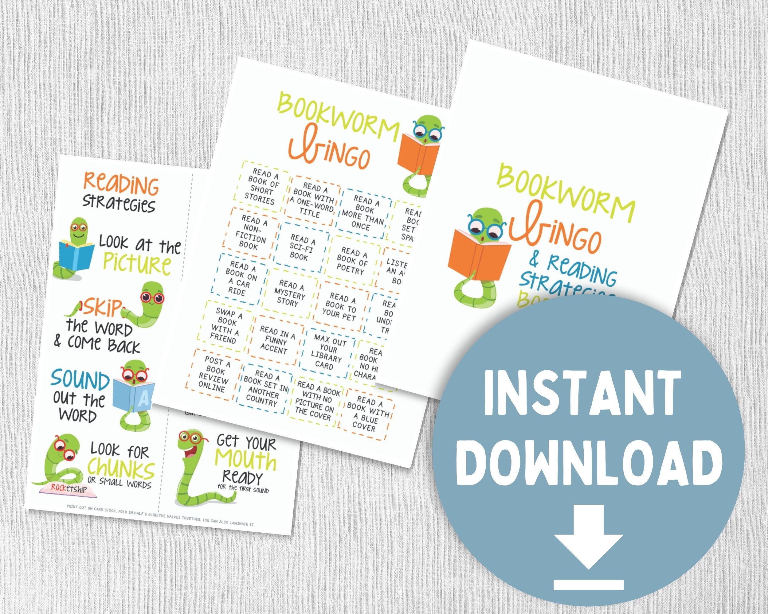 Bookworm Bingo Printable Reading Activity Worksheets & Bookmarks for ...
