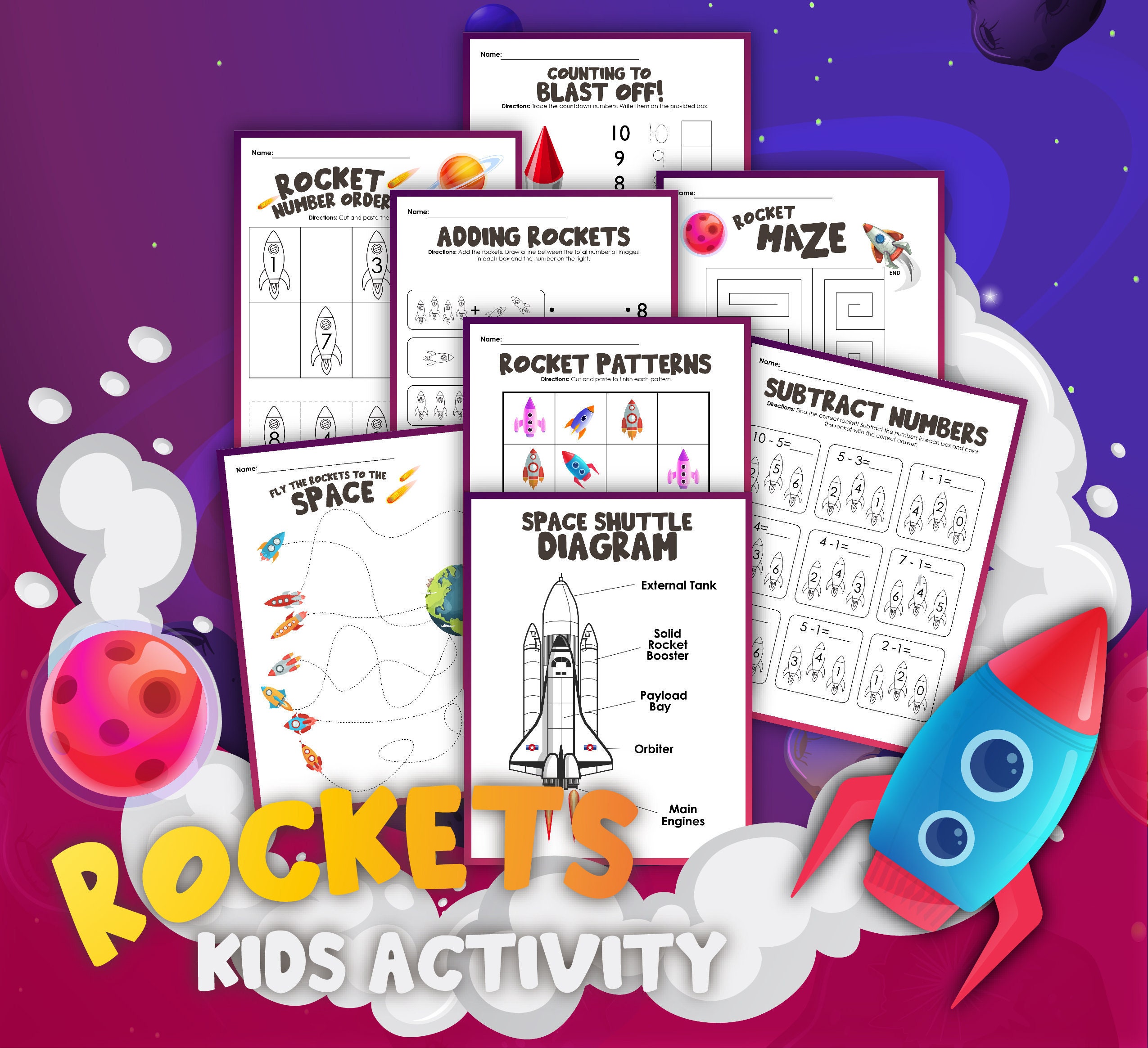 Rocket Printables for Kids Educational Activities & | Etsy