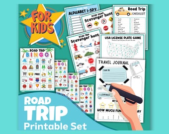 ROAD TRIP PRINTABLE Bingo, Travel Game for Kids, Worksheet, Bundle ...