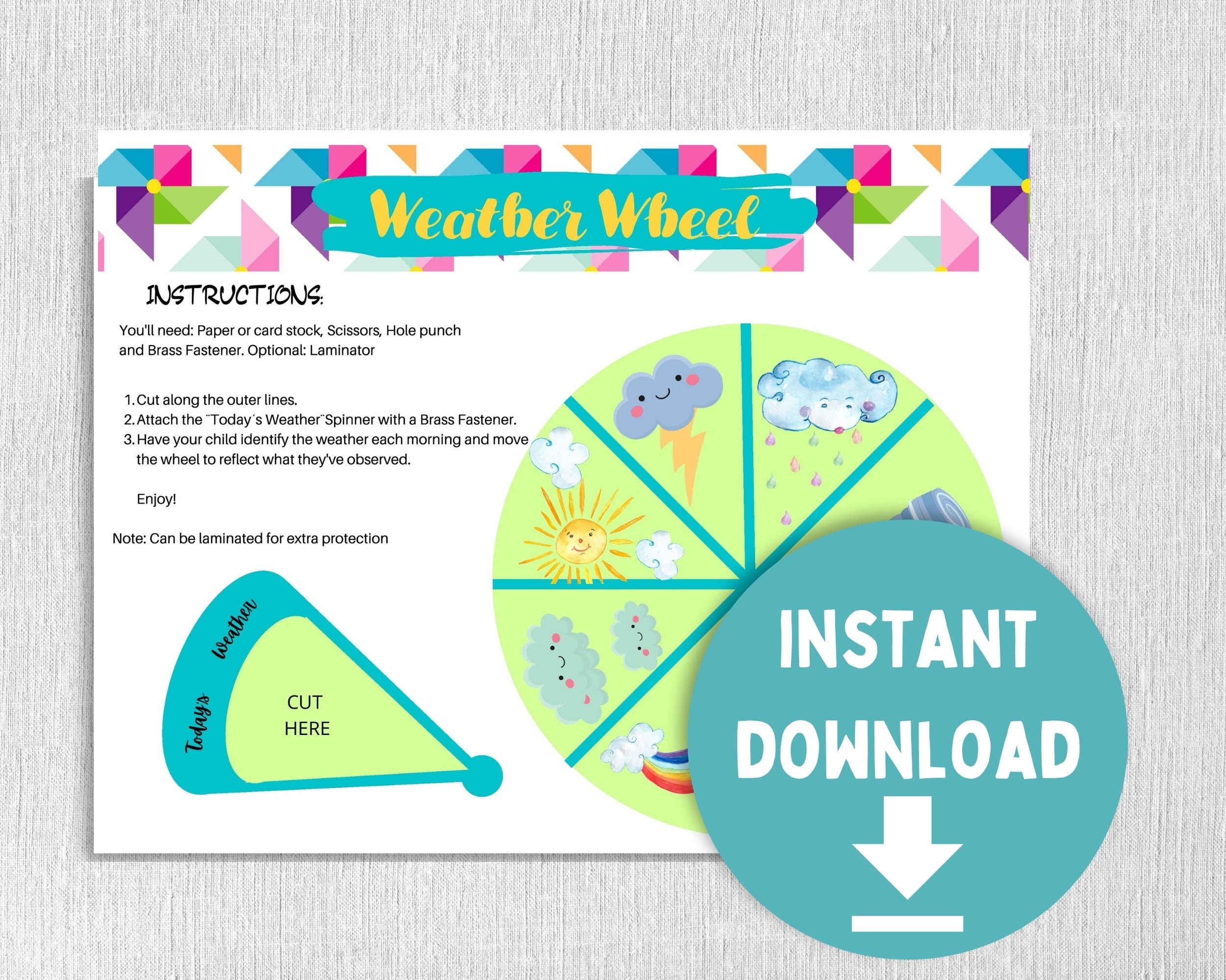 Weather Wheel and Spinner Printable Activity for Kids - Educational ...