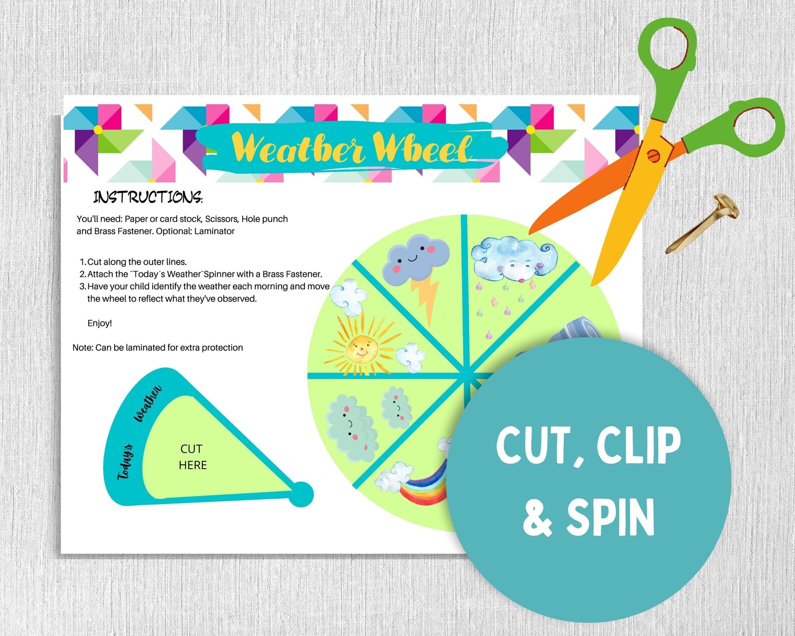 Weather Wheel & Spinner – Printable Kids Activity (digital PDF Download ...