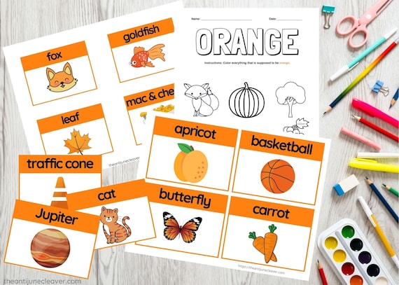 What Things are Orange Set of 16 Orange Words Flashcards | Etsy