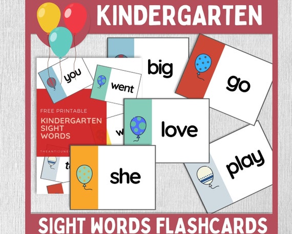 Kindergarten Sight Words Flashcards Educational Kindergarten | Etsy