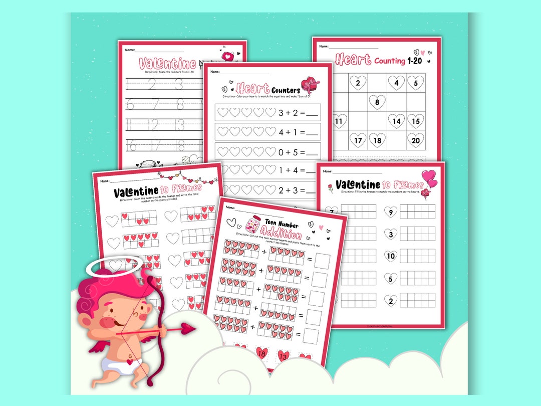 Valentine Math Printable Worksheets for Kids - Valentine's Day ...