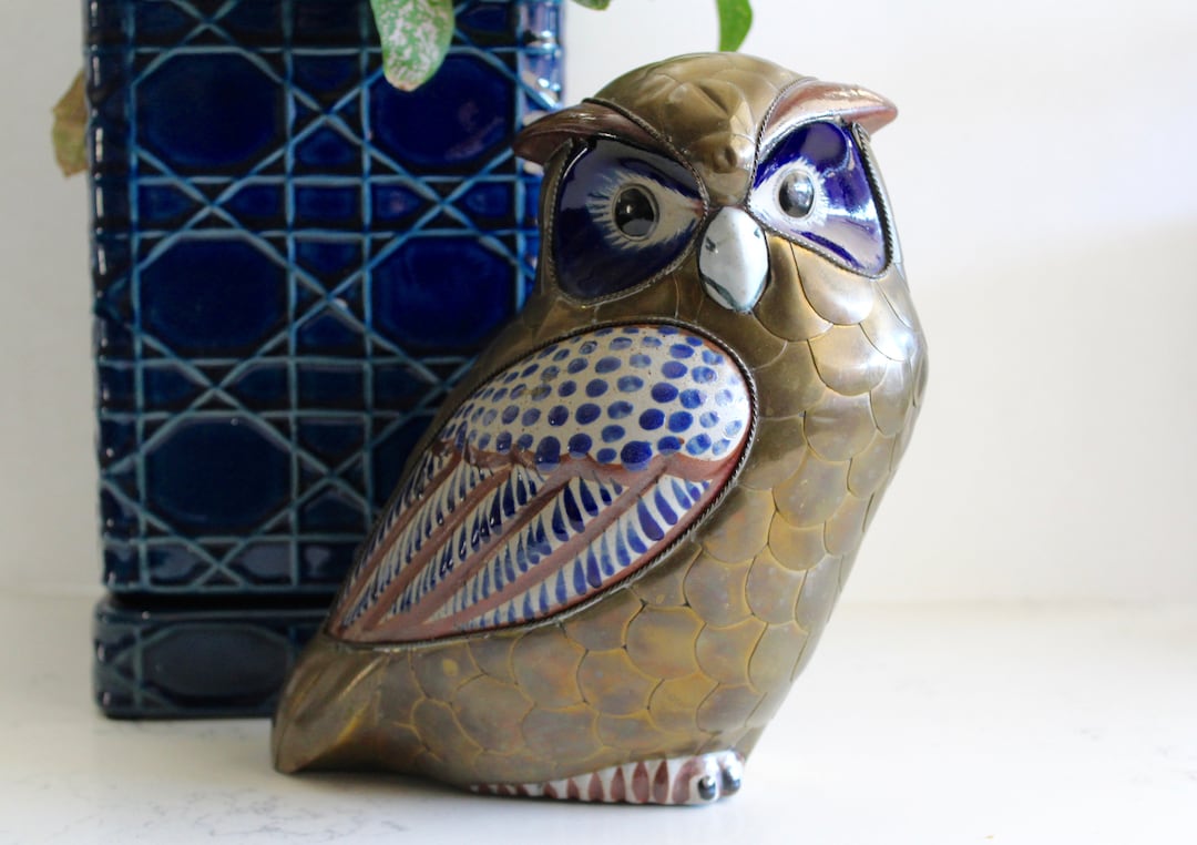 Brass and Ceramic Large Owl - Etsy