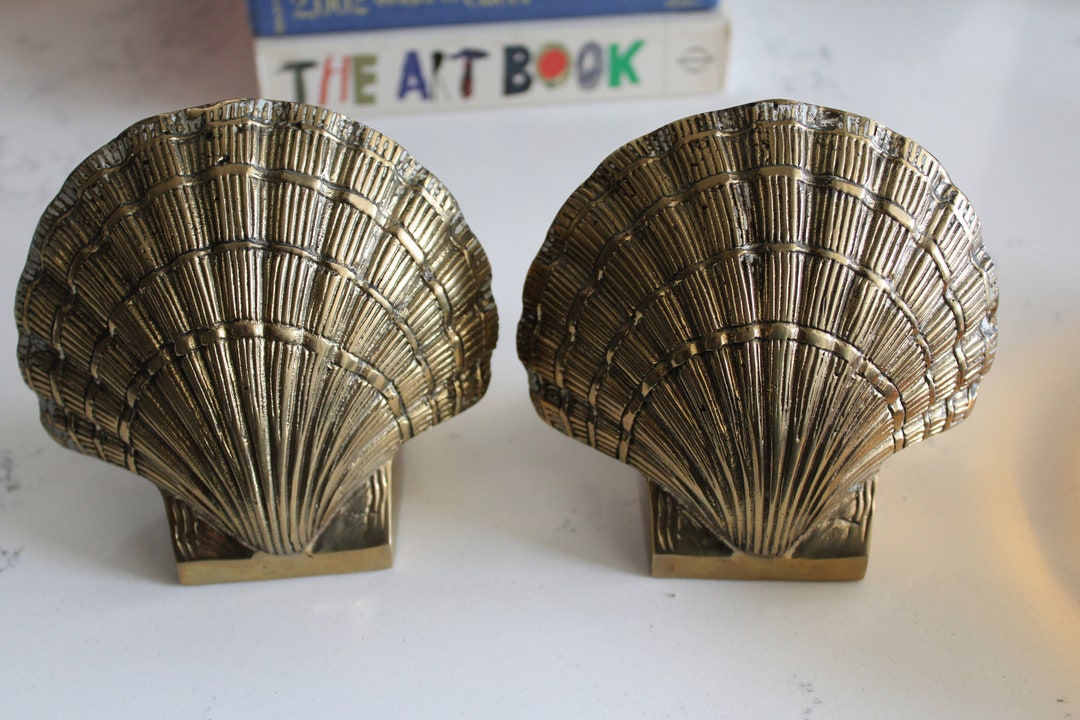 Beautiful Brass Clamshell Bookends, Seashells, Shelf Decor, Beach House ...