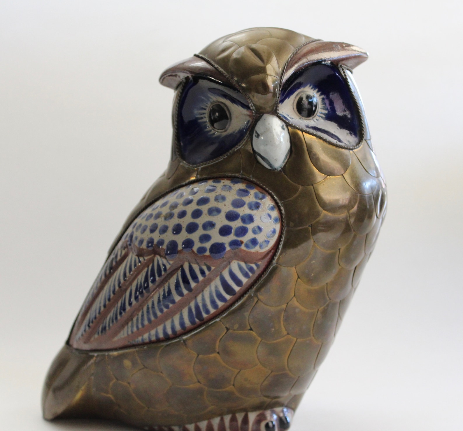 Brass and Ceramic Large Owl - Etsy