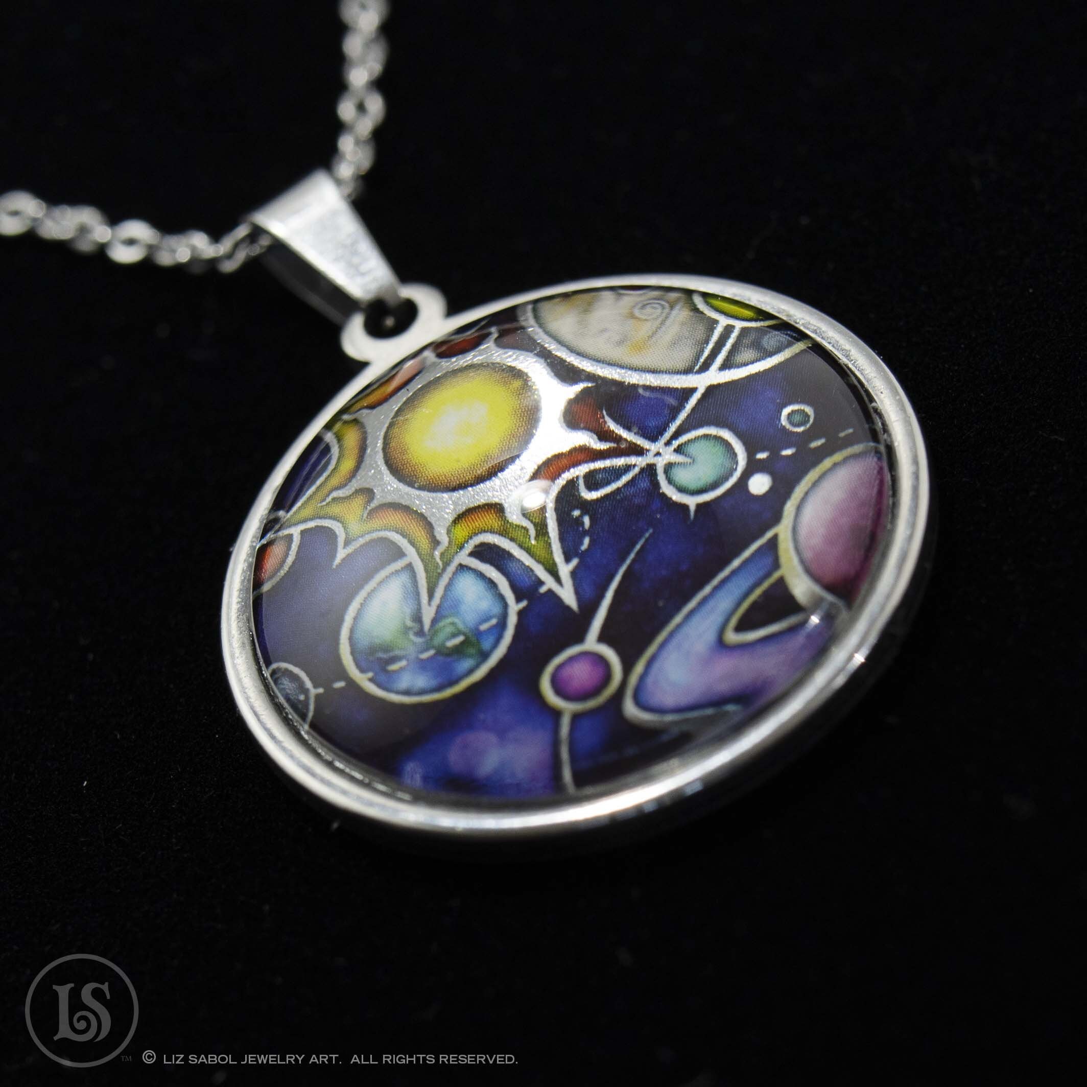 Solar System Pendant, Large, Silver or Gold Tone, Glass and Stainless ...