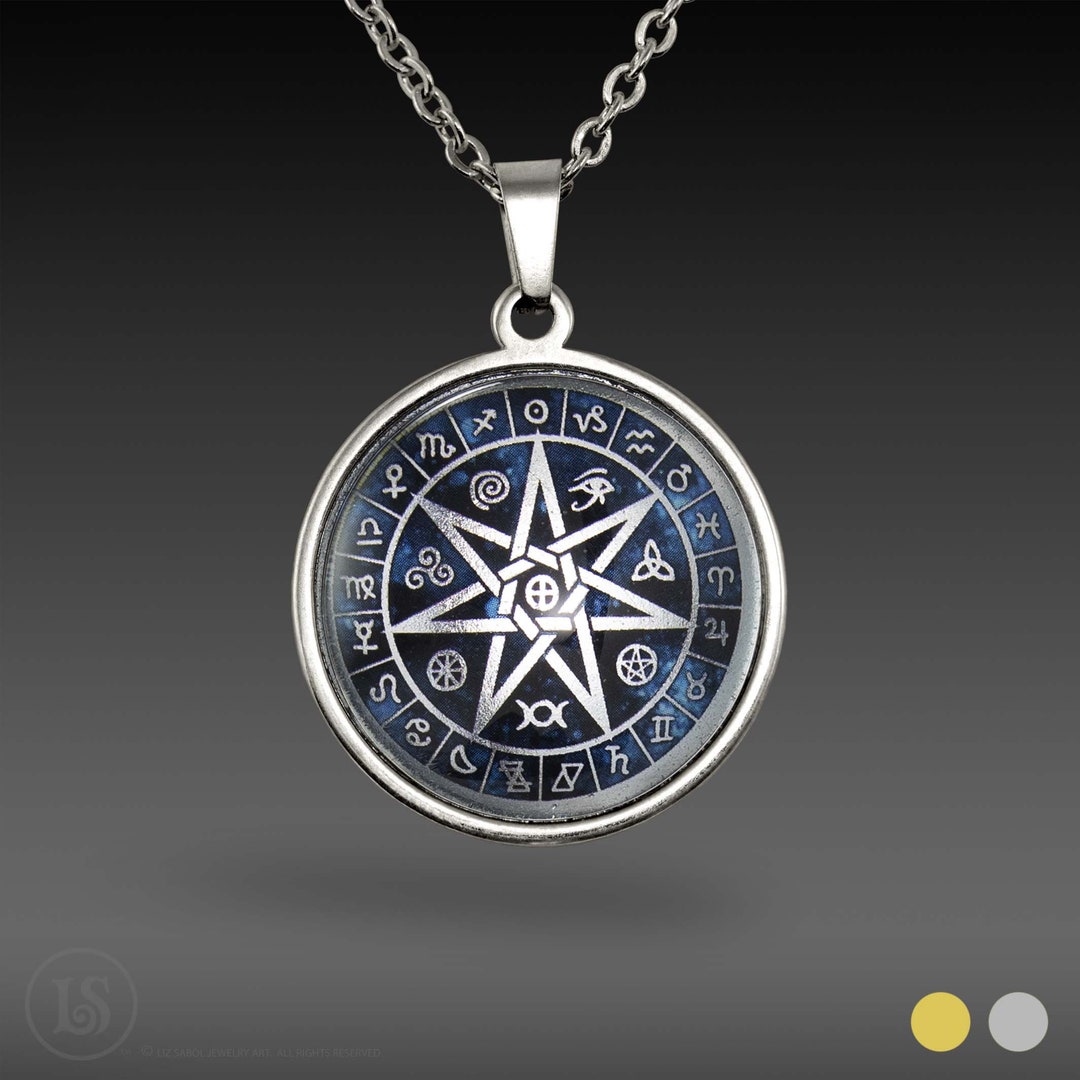 Astrologic Septagram - 7 Pointed Star Symbol Pendant, Large, Silver or ...
