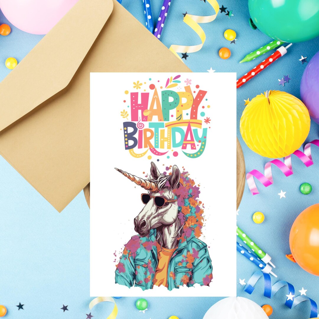 Happy Birthday Unicorn Card Printable: Blank Inside (PDF) - Etsy